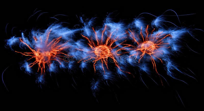 A Black Surface Displays a Fractal Design of Blue and Orange Light ...