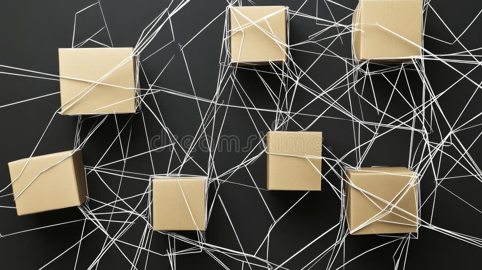 A Black Surface Features a Network of Interconnected Cardboard Boxes ...