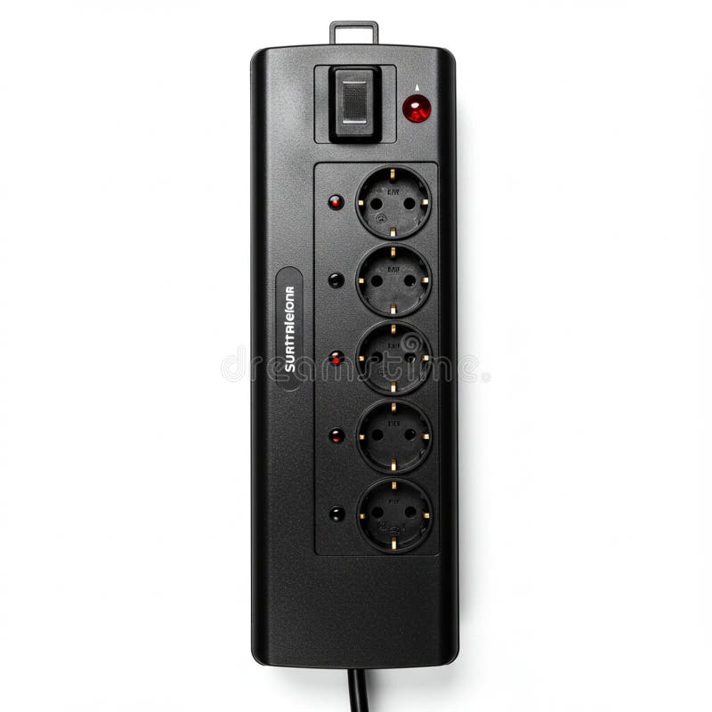 Black Surge Protector with Five Circular Sockets, Featuring an on Off ...