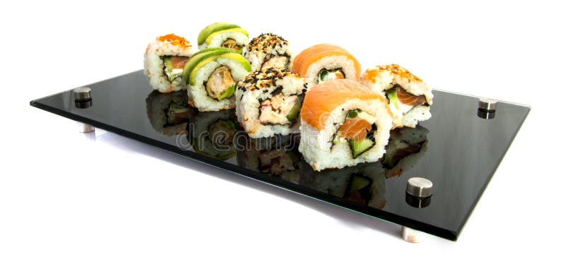 Black sushi plate stock photo. Image of seafood, nori - 106838530