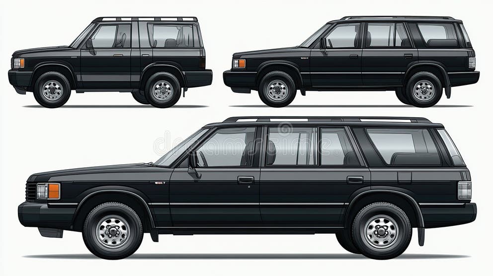 Black SUV Multi-Angle Views Stock Illustration - Illustration of side ...