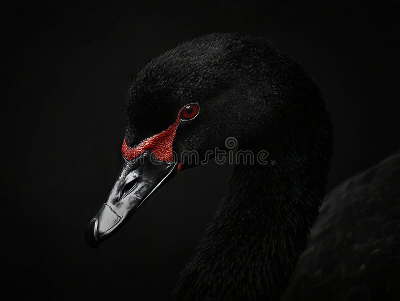 A Black Swan with a Red Beak on a Black Background Stock Photo - Image of striking, highlighting ...