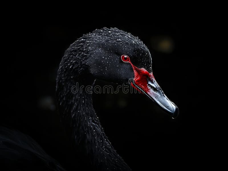 A Black Swan with a Red Beak in the Dark Stock Image - Image of turned ...