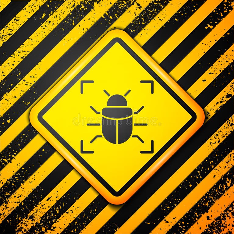 Black System Bug Concept Icon Isolated on Yellow Background. Code Bug Concept. Bug in the System ...
