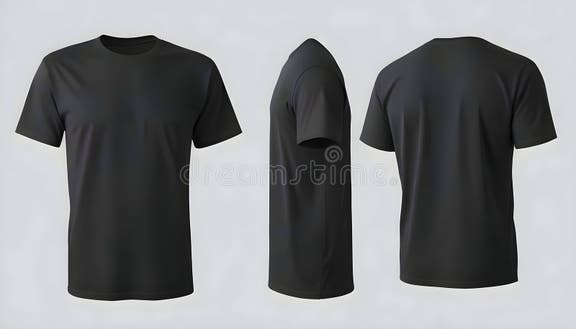 A Black T-Shirt Mockup from Three Different Angles Stock Illustration ...