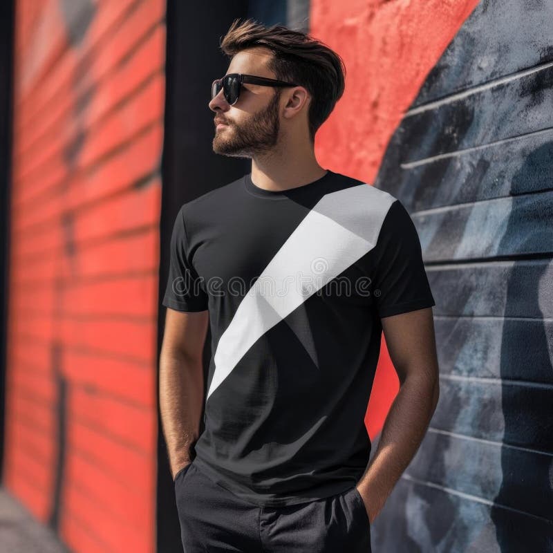 Black T-Shirt with White Diagonal Stripe Design Stock Illustration ...