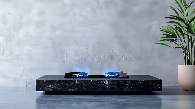 A Black Table with Two Blue Flames on Top of it Stock Image - Image of ...