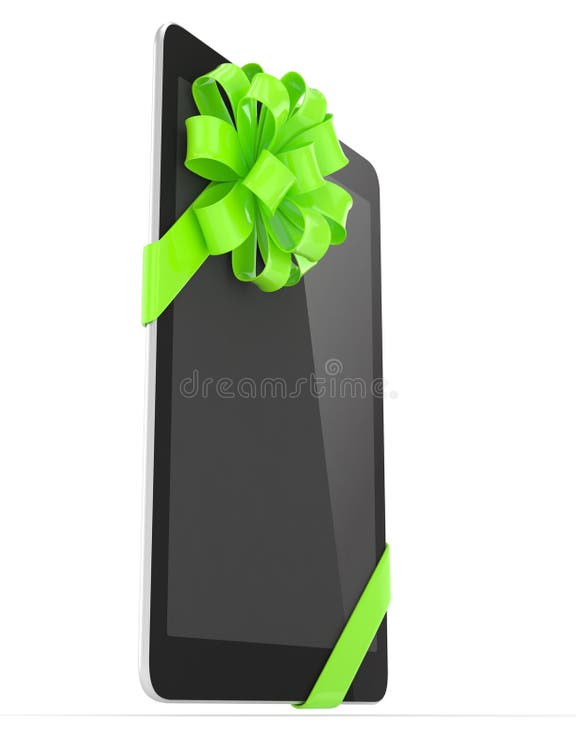 Black Tablet with Bow. 3D Rendering. Stock Illustration - Illustration ...