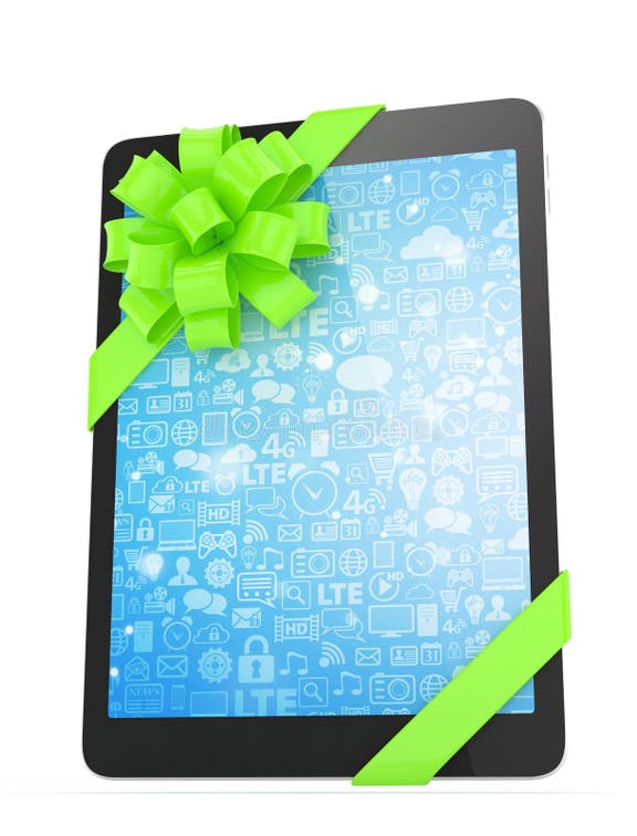 Black Tablet with Bow. 3D Rendering. Stock Illustration - Illustration ...