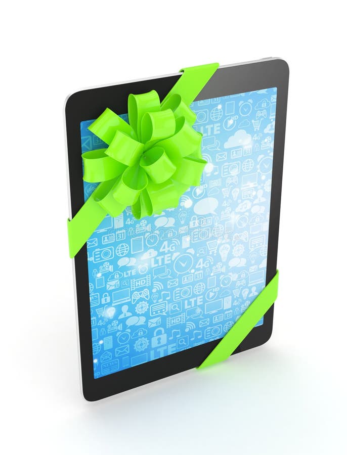 Black Tablet with Bow. 3D Rendering. Stock Illustration - Illustration ...
