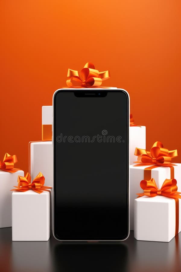 Black Tablet Computer with Golden Bow, 3 D Rendering Stock Illustration ...