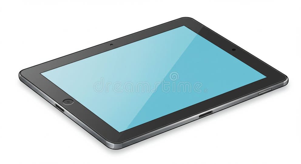 Black Tablet Device with a Glossy Screen, Reflecting Light, Angled ...