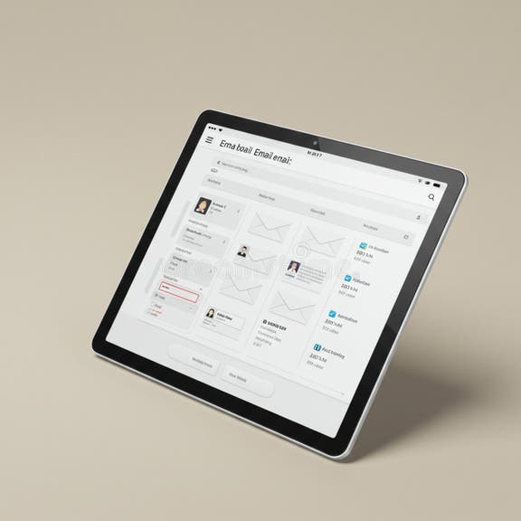 A Black Tablet Displays an Email Interface on a Beige Background Stock ...