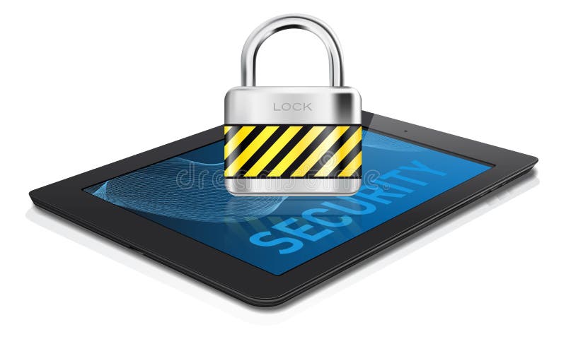 Black Tablet with Metal Lock on Display - Security Concept Stock Vector ...