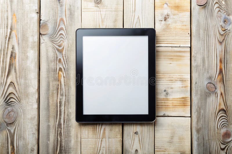 Black Tablet PC on Bleached Wood Background Stock Illustration ...