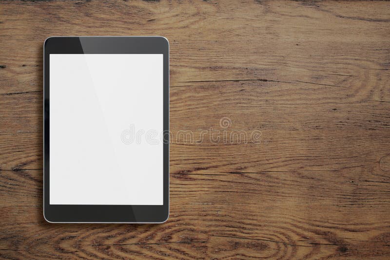 Black Tablet Pc on Old Wood Table Background Stock Photo - Image of ...