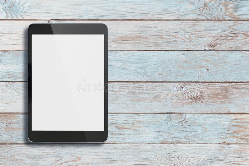Black Tablet Pc on Old Wood Table Background Stock Photo - Image of ...