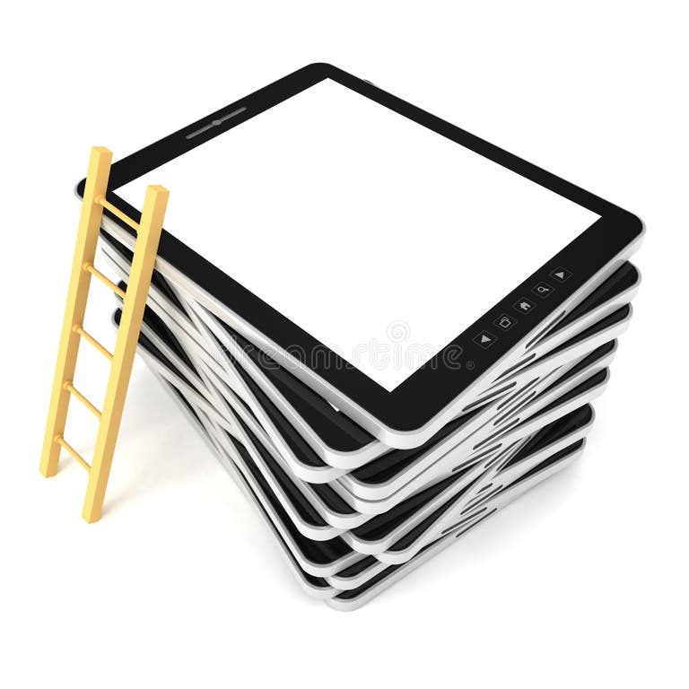 Black Tablet PC Stack with Wooden Ladder Stock Illustration ...