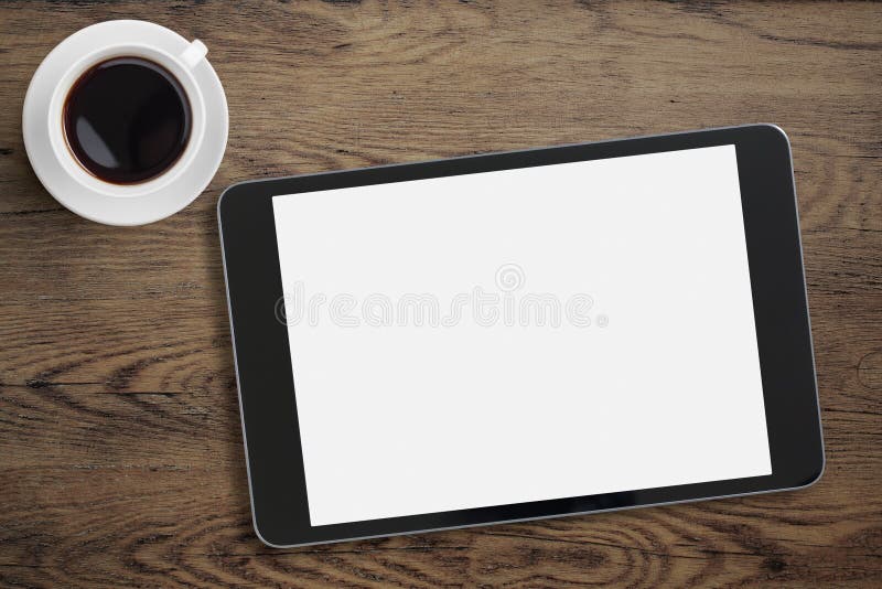Black Tablet Pc on Table Desk with Coffee Cup Stock Image - Image of ...