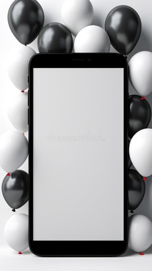 Black Tablet Pc with White Screen and Red Balloons on White Background ...