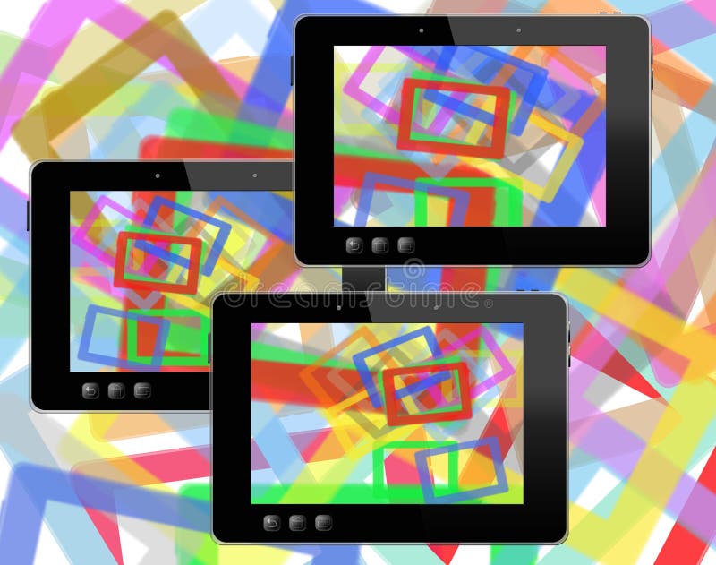 Black Tablets with Abstract Colorful Pictures Stock Illustration ...