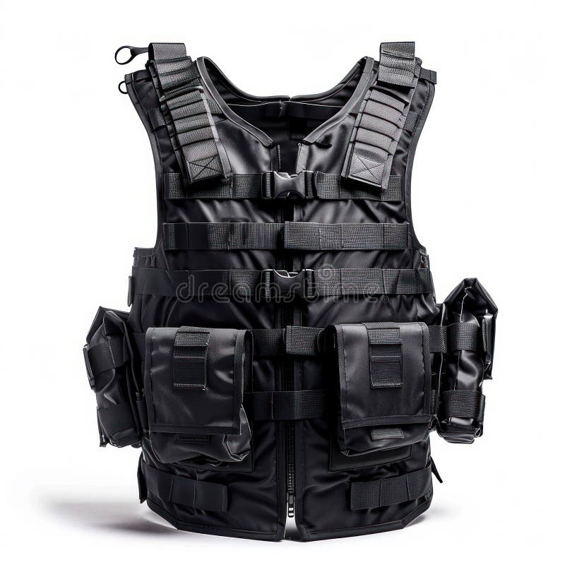 Black Tactical Vest with Pouches. Generative Ai Stock Illustration ...
