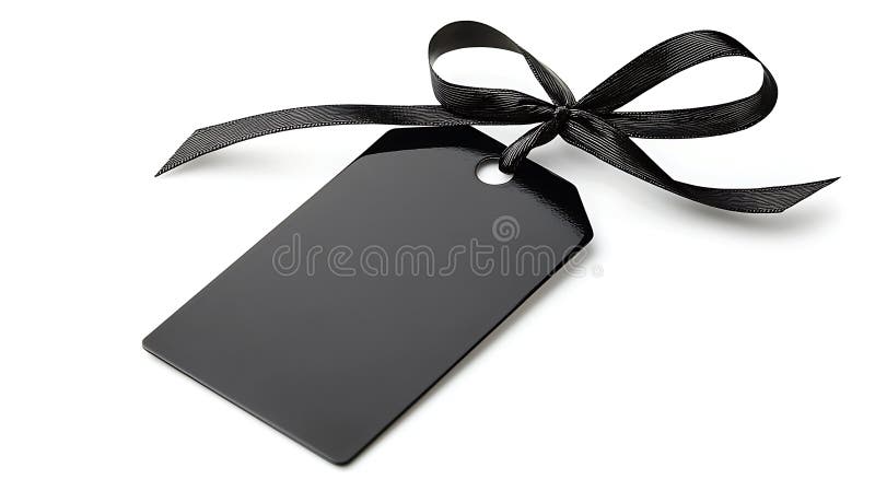 A Black Tag with a Bow Tied Around it Stock Image - Image of ...