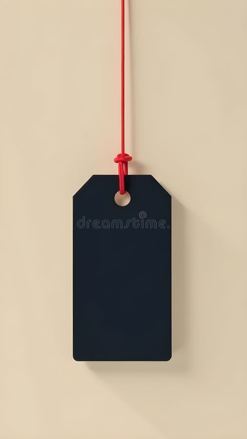 Black Tag on Red Thread on Dusty Pink Background Stock Photo - Image of ...