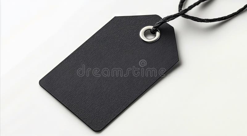 A Black Tag with a String Attached To it Stock Photo - Image of rope ...