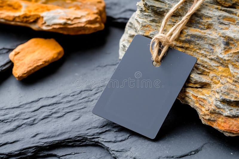 A Black Tag with a String Tied Around it on a Rock Stock Photo - Image ...