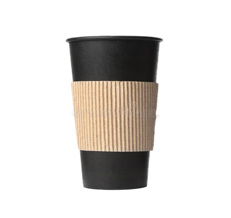 Black Takeaway Paper Coffee Cup with Cardboard Sleeve Isolated on White ...