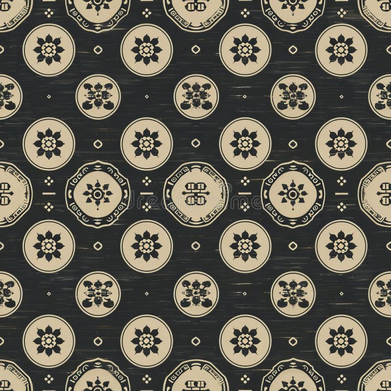 Black and Tan Repeating Pattern of Ornate Designs Stock Illustration ...