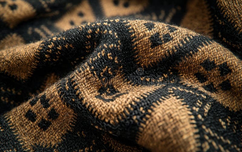 Close Up of a Textured Fabric with Black and Tan Patterns Stock ...