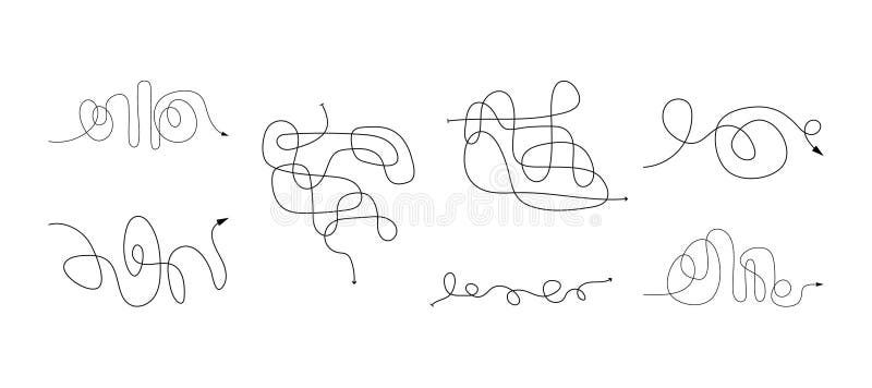 Black Tangled Arrows Set. Doodle Scribble Elements. Chaotic Arrows To ...