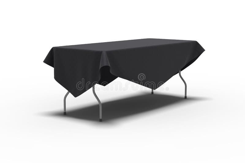 Black Tapered Table Cloth Draped Over a Folding Trestle Table ...