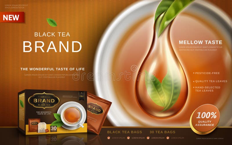 Tea Ad Background. Realistic Green and Black Drink Advertisement with ...