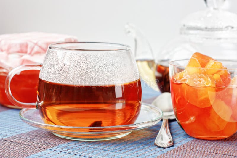 Black tea and apple jam stock image. Image of glas, flora - 22085677