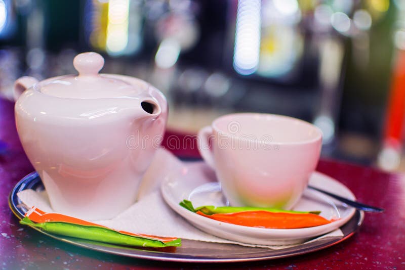 Black Tea in a Ceramic Teapot on a Tray with a Cup Stock Image - Image ...