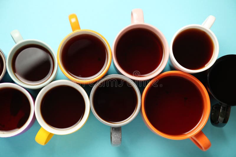 Black Tea Coffee in Bright Cups, Office Break, Team Building Stock ...
