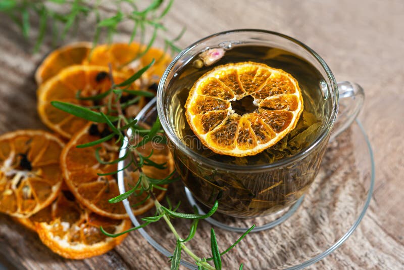 Black Tea. Cup of Tea with Dried Orange and Rosemary Stock Image ...