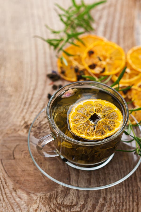 Black Tea. Cup of Tea with Dried Orange and Rosemary Stock Image ...