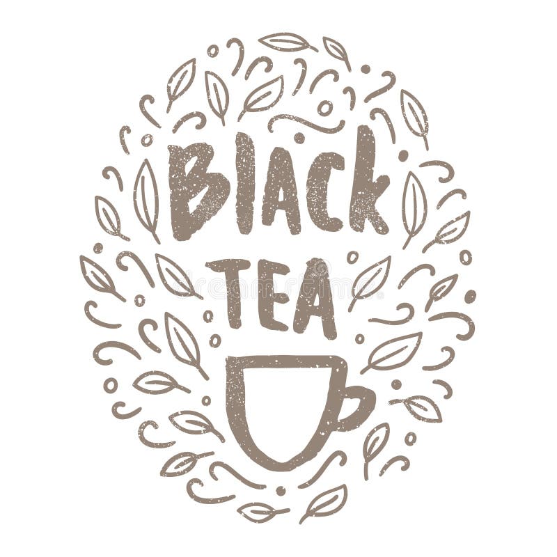Black Tea Leaves Icons. Hot Drink Cup, Cold Iced Tea and Teapot with ...