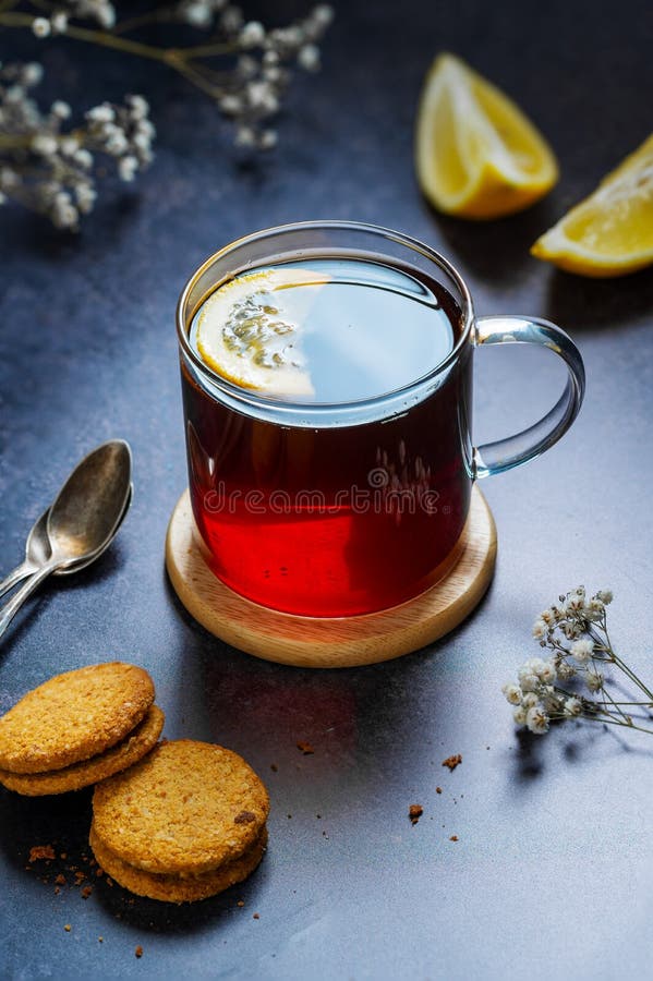 Black Tea in Glass Cup, Hot Traditional Tea with Cookies Stock Image ...