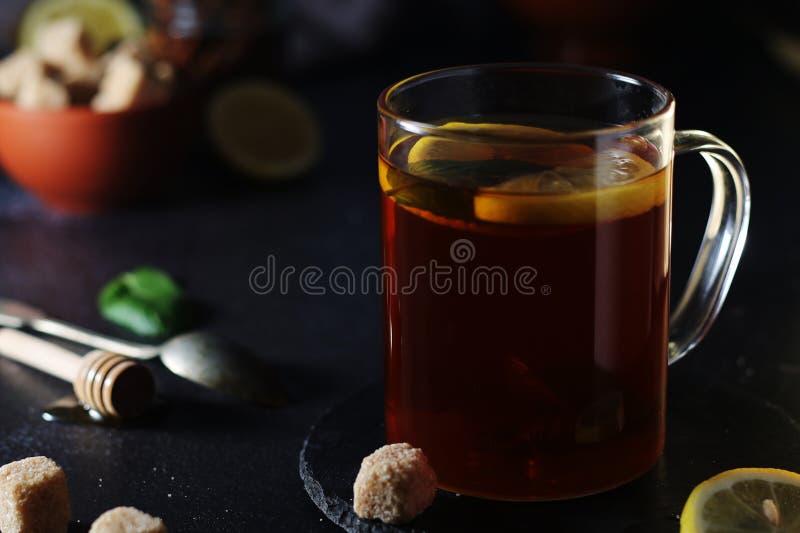 Black Tea with Lemon and Honey Stock Image - Image of black, beverage ...