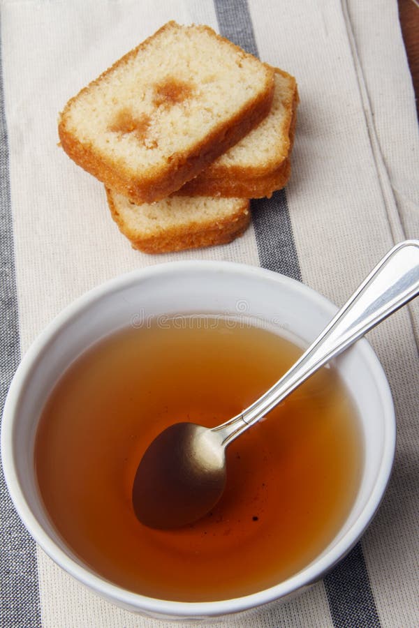 Black Tea with Sugar and Cake with Jam on a Napkin Stock Image - Image ...