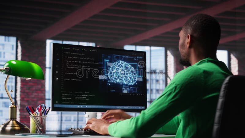 Black Tech Engineer Programming an AI Brain Neural Network for Machine Learning Stock Video ...