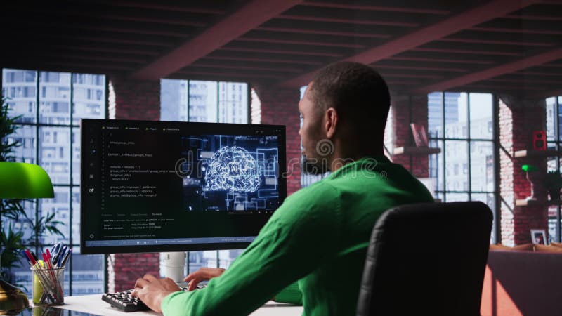 Black Tech Engineer Programming an AI Brain Neural Network for Machine Learning Stock Video ...