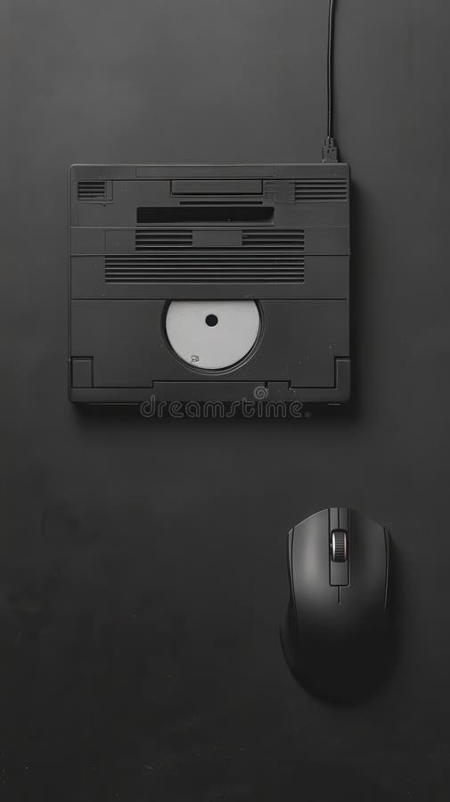 Black Tech Flat Lay with Floppy and Wired Mouse Stock Photo - Image of ...