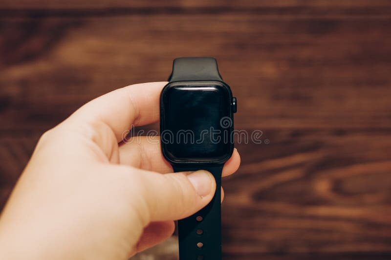 Black Technological Smart Watch in Hand. Stock Image - Image of touch ...