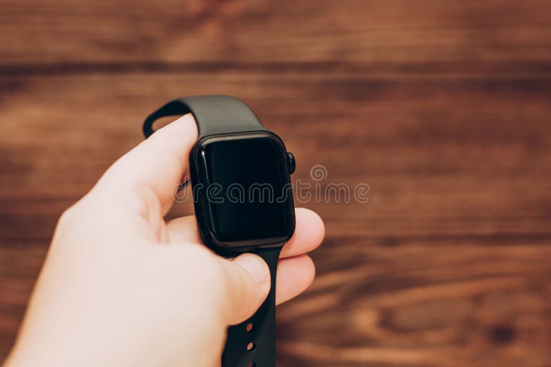 Black Technological Smart Watch in Hand. Stock Image - Image of black ...